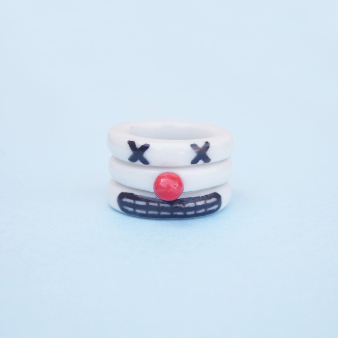 EMO CLOWN RING - PORCELAIN TRIPLE STACKING RING – SIAMESE TWIN STUDIO